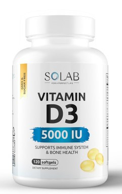 SOLAB Витамин D3 5000 ME, 120 капсул, пд